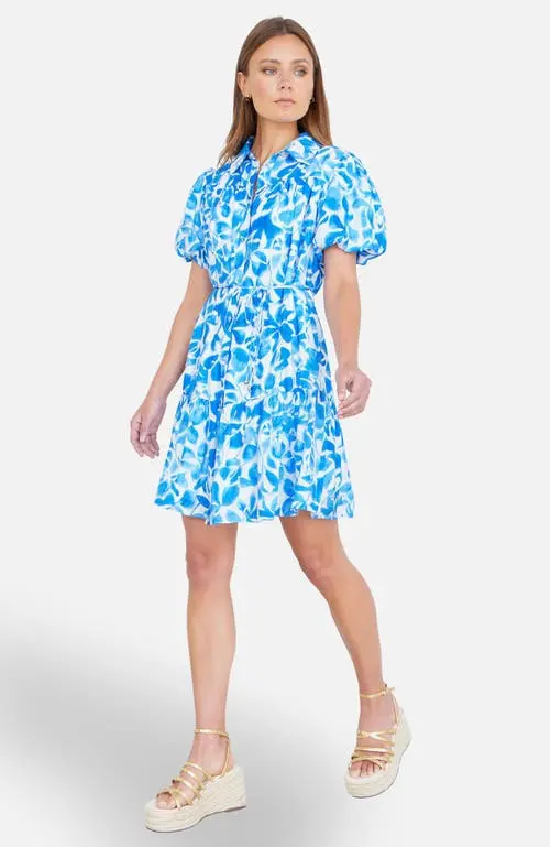 YUMI Floral Print Relaxed Shirt Dress - Blue