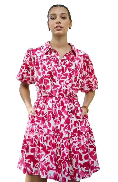 YUMI Floral Print Relaxed Shirt Dress - Pink