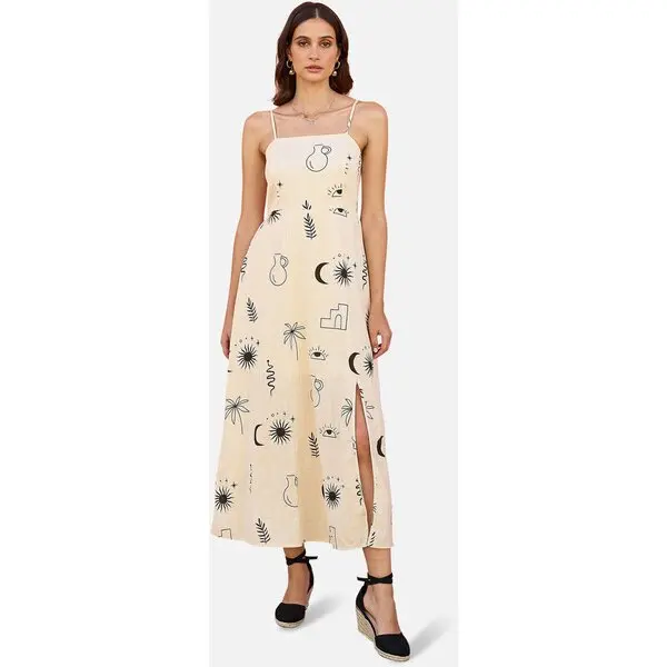 YUMI Mystic Print Cotton Midi Dress - Ivory