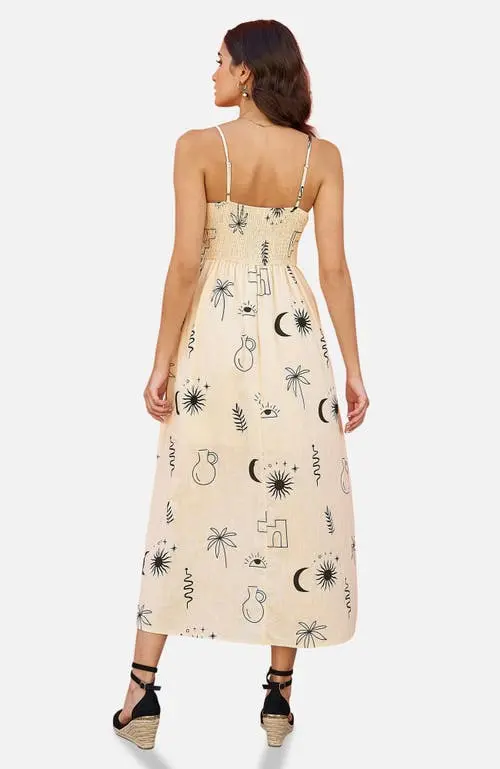 YUMI Mystic Print Cotton Midi Dress