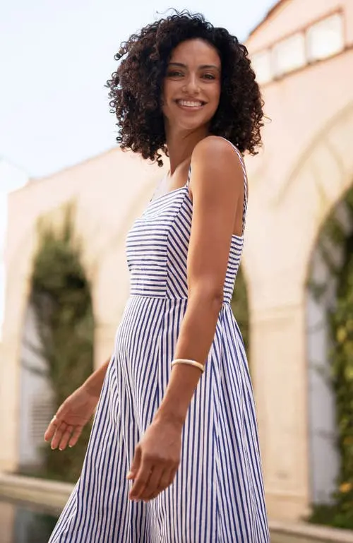 YUMI Cotton Striped Midi Sun Dress