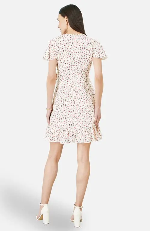 YUMI Ditsy Print Frill Wrap Dress - White