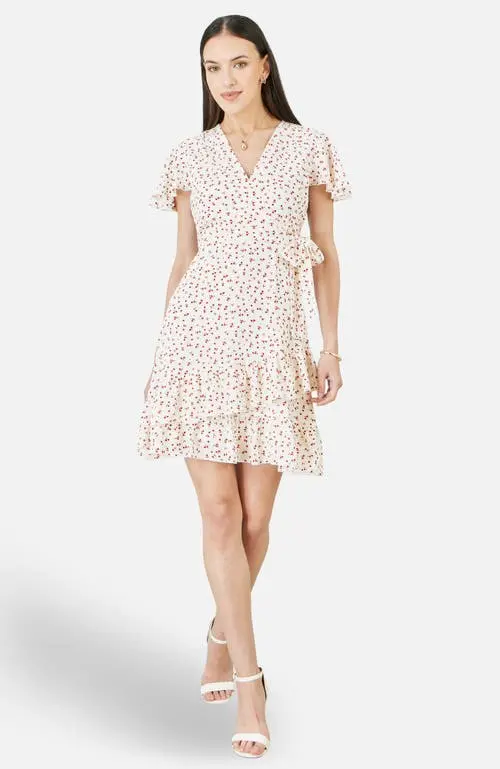 YUMI Ditsy Print Frill Wrap Dress - White