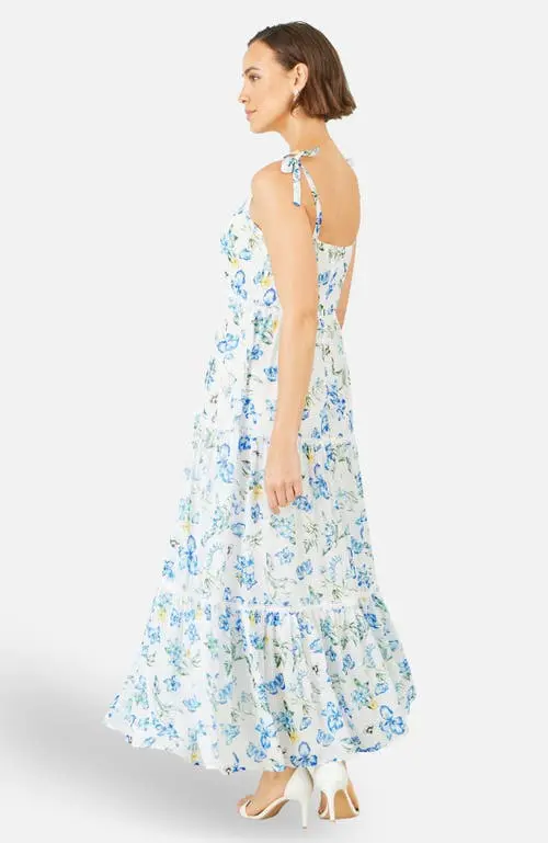 YUMI Butterfly Print Lace Trim Maxi Dress