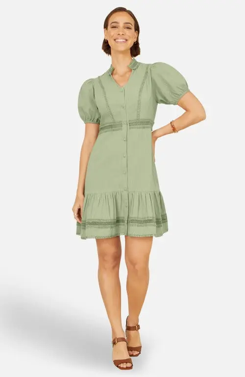 YUMI Cotton Lace Trim Skater Shirt Dress - Mint Green