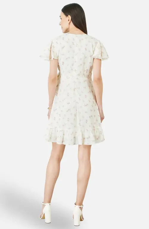 YUMI Rose Print Frill Dress - White