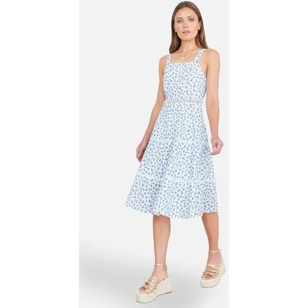 YUMI Floral Lace-trimmed Midi Dress - White