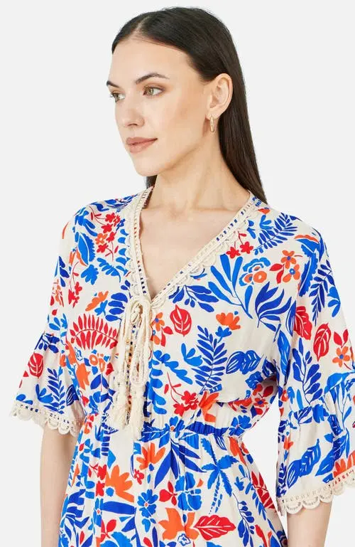 YUMI Leaf Print Tunic Dress