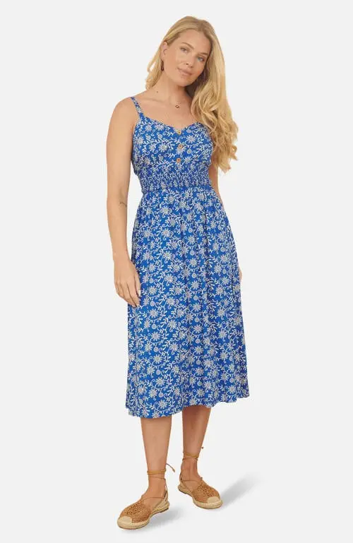 YUMI Printed Sweetheart Neckline Midi Dress - Blue