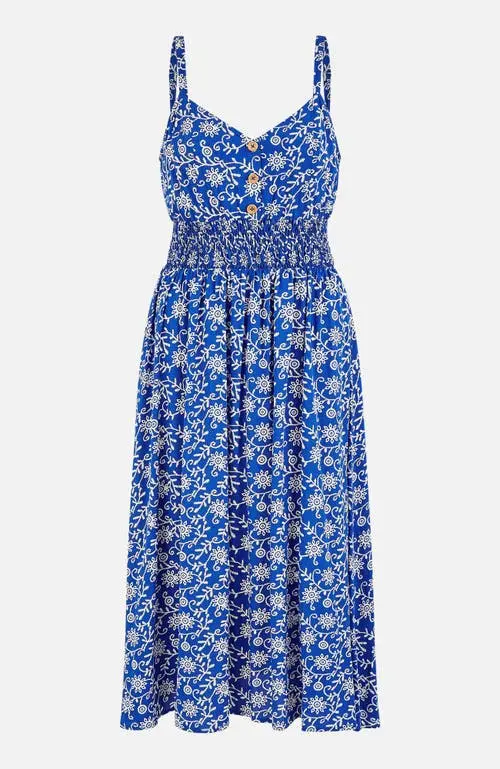 YUMI Printed Sweetheart Neckline Midi Dress