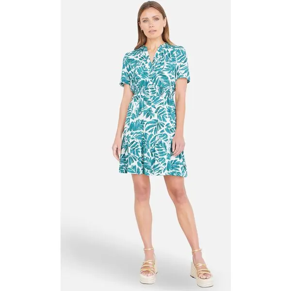 YUMI Leaf Print Mini Dress - Green