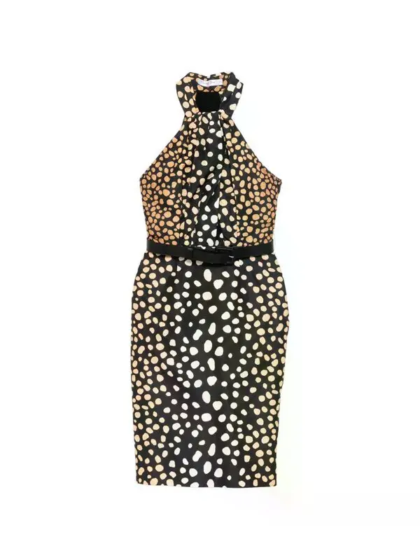Dior 2009 Polka Dot Silk Halterneck Midi Dress - Black