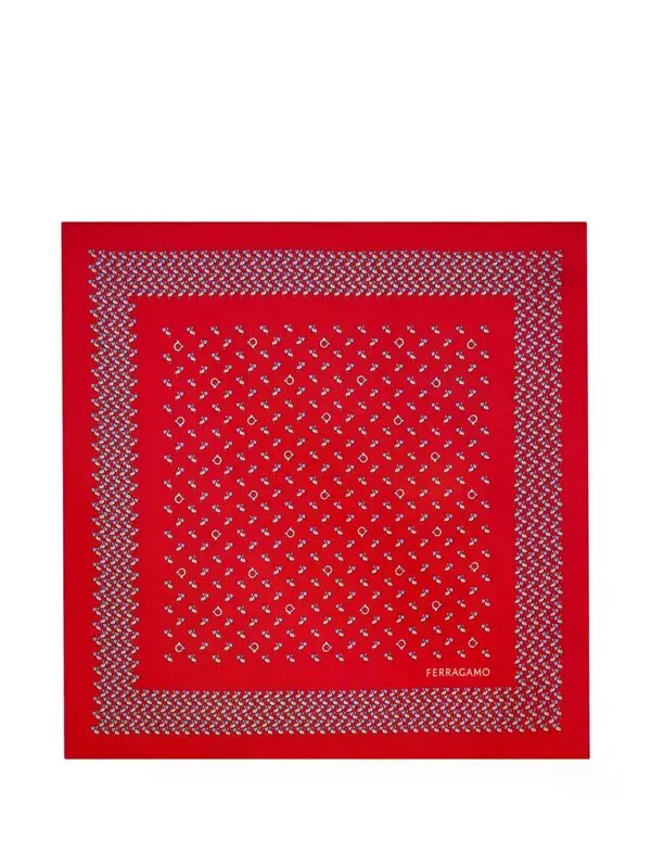 FERRAGAMO Pelican Print Silk Pocket Square - Red