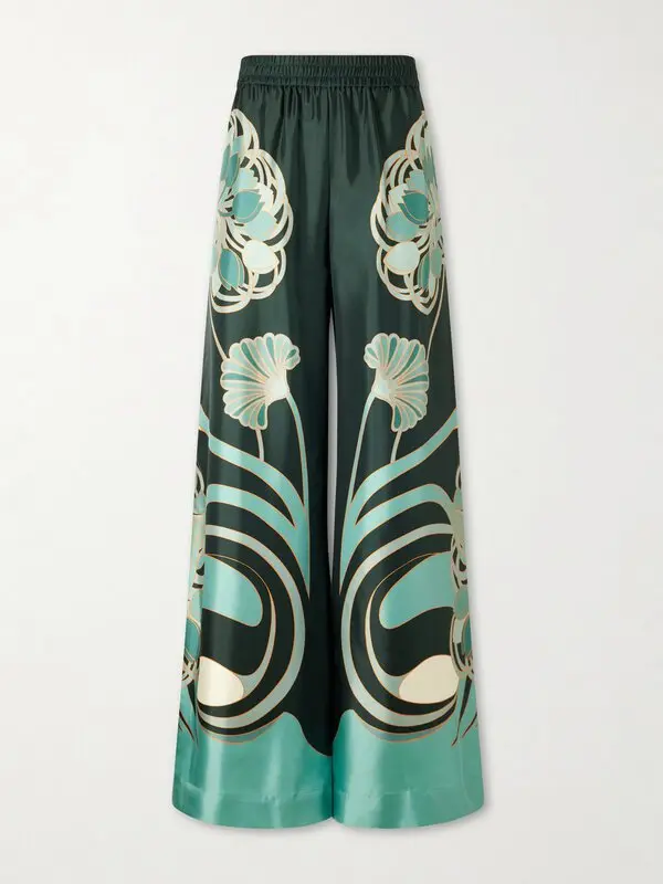 La DoubleJ Palazzo Printed Silk-twill Wide-leg Trousers - Blue