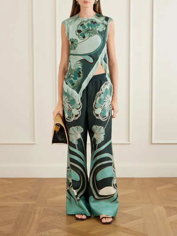La DoubleJ Palazzo Printed Silk-twill Wide-leg Trousers - Blue