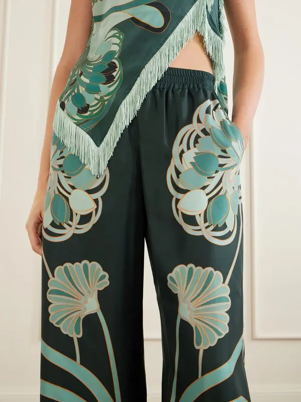 La DoubleJ Palazzo Printed Silk-twill Wide-leg Trousers - Blue
