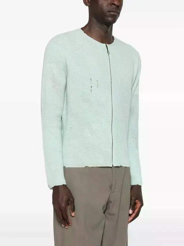 SECOND / LAYER Distressed Waffle-knit Cardigan