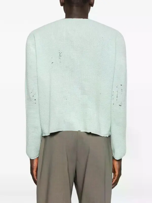 SECOND / LAYER Distressed Waffle-knit Cardigan
