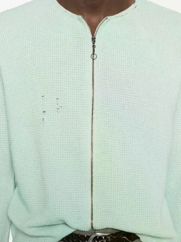 SECOND / LAYER Distressed Waffle-knit Cardigan