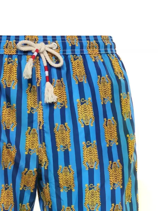 MC2 SAINT BARTH Tiger-print Striped Swim Shorts - Blue