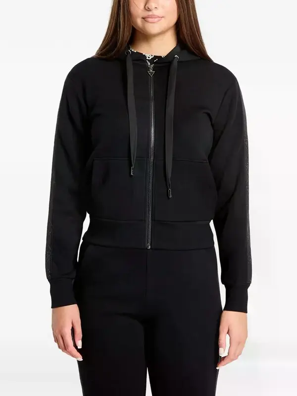 Guess Logo-tape Zip-up Hoodie - Black