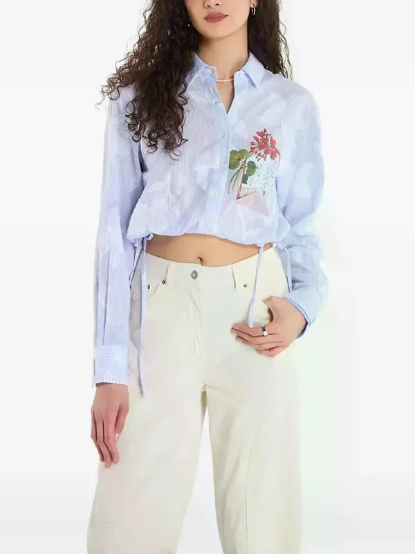 Desigual Floral Print Striped Shirt