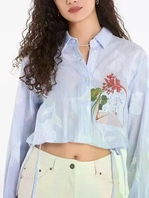 Desigual Floral Print Striped Shirt