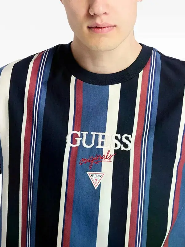 Guess Originals Go Striped Logo-embroidered T-shirt
