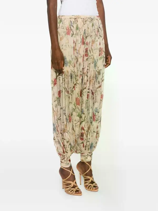 INTO THE EAST Floral-print Pleated Trousers - Neutrals