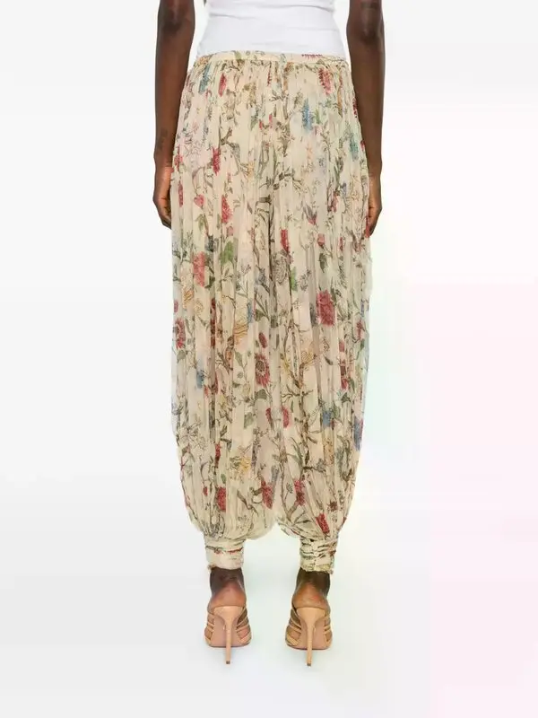 INTO THE EAST Floral-print Pleated Trousers - Neutrals