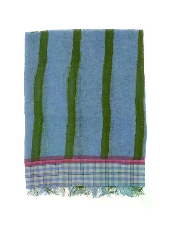 EXQUISITE J Striped-pattern Fringed Scarf - Blue