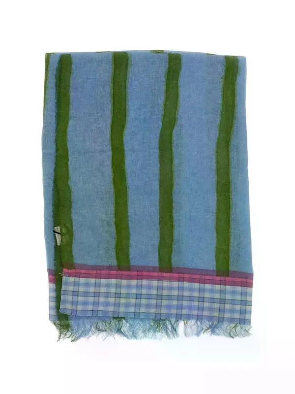 EXQUISITE J Striped-pattern Fringed Scarf