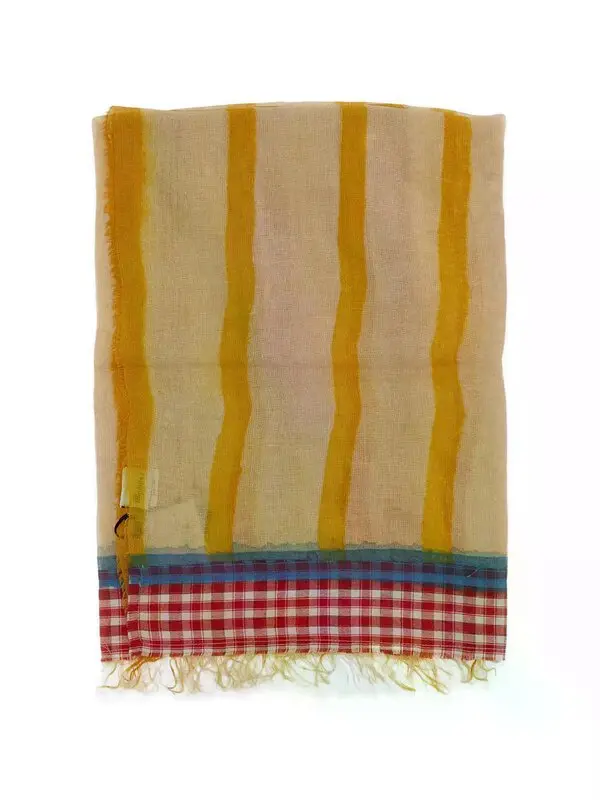 EXQUISITE J Stripe-pattern Gingham-trim Scarf