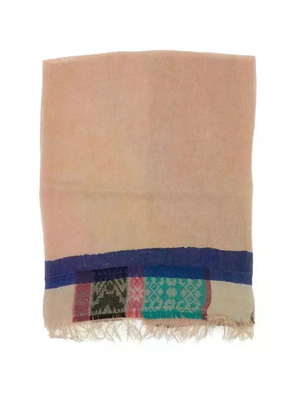 EXQUISITE J Patterned Frayed Scarf - Neutrals
