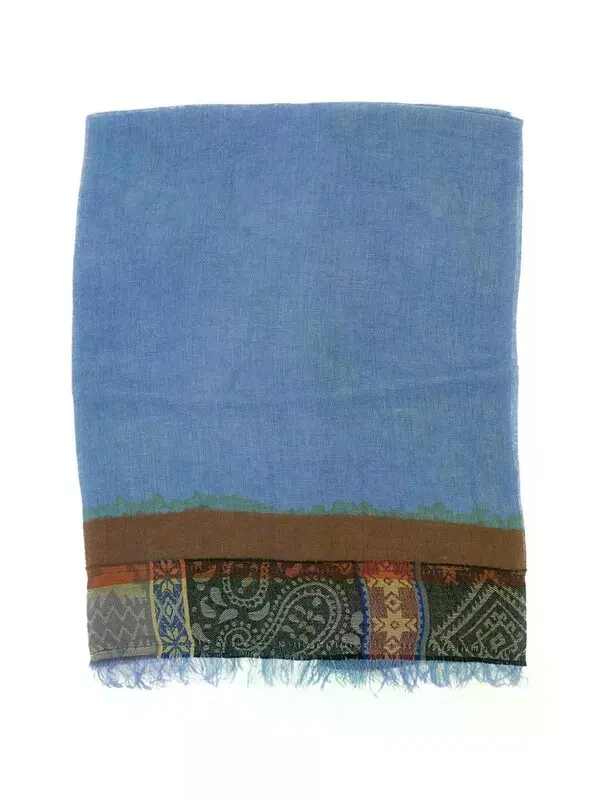 EXQUISITE J Geometric-pattern Frayed Scarf - Blue