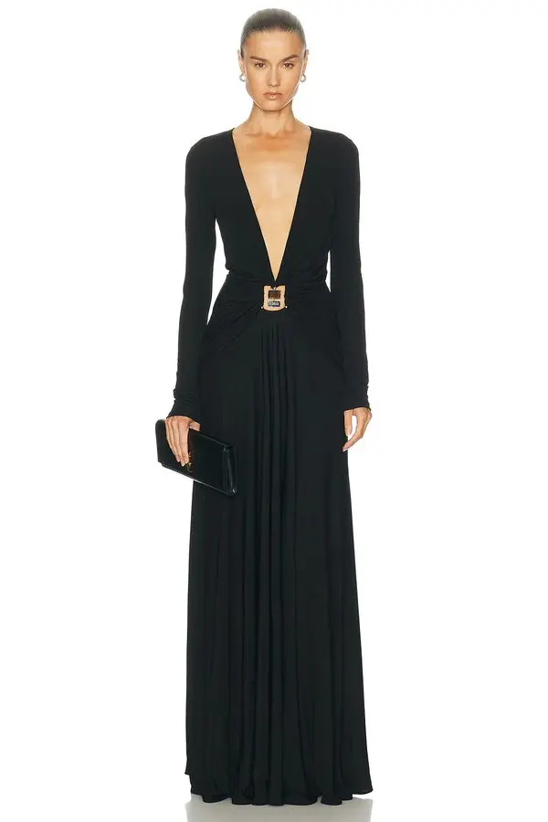Christopher Esber Bezel Quartz Ruched Long Sleeve Dress