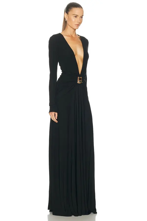 Christopher Esber Bezel Quartz Ruched Long Sleeve Dress