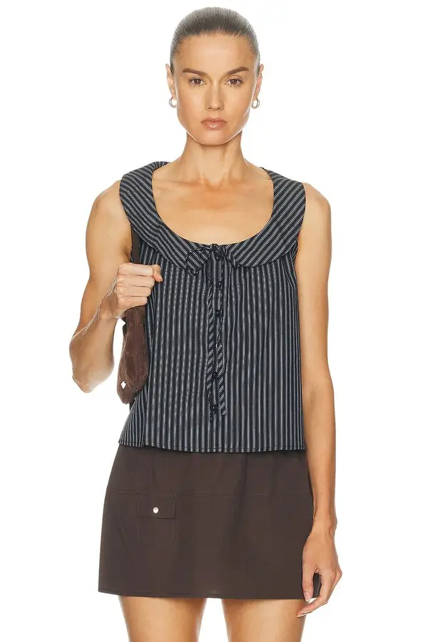 DEIJI STUDIOS Round Collar Top - Mono Stripe