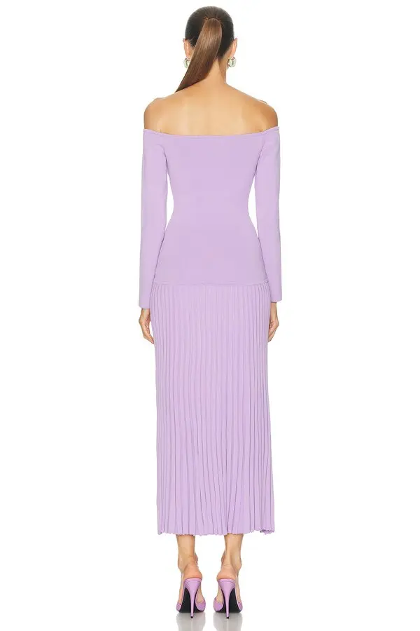 Christopher Esber Salacia Pleated Off Shoulder Dress