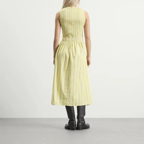 HOUSE OF SUNNY Striped Ruched Mesh Midi Dress