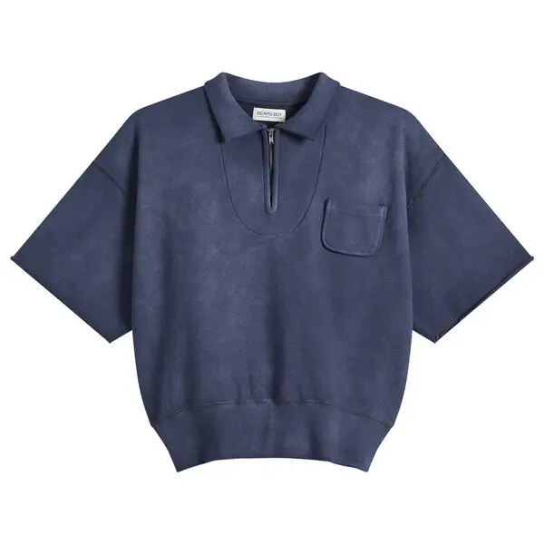 BEAMS Half Zip Distressed Cotton Sweater