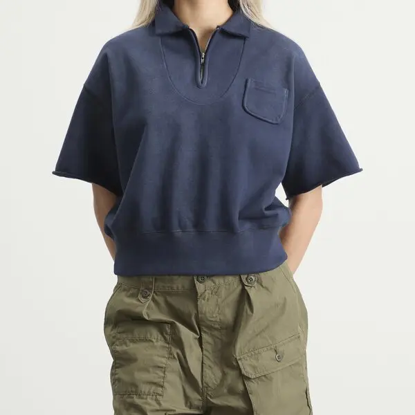 BEAMS Half Zip Distressed Cotton Sweater