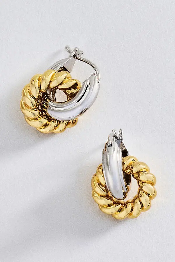 LUV AJ Two-tone Rope Interlock Hoop Earrings - Silver