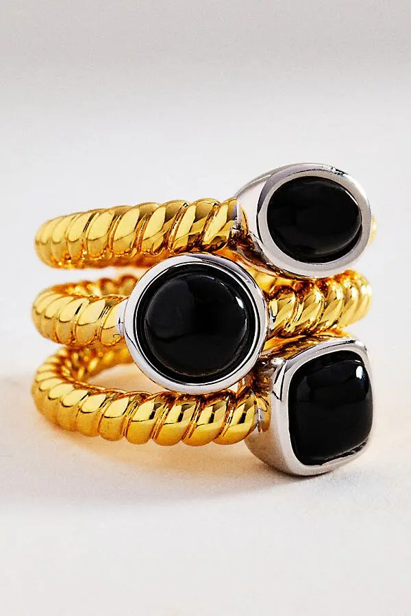 LUV AJ Midnight Mesa Ring Set - Gold