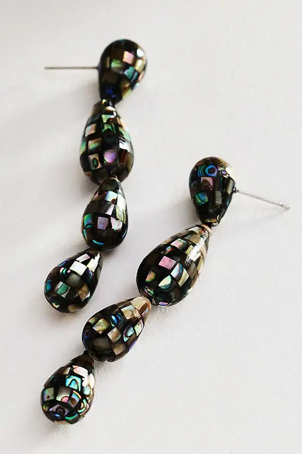 Anthropologie Disco Shell Drop Earrings - Grey