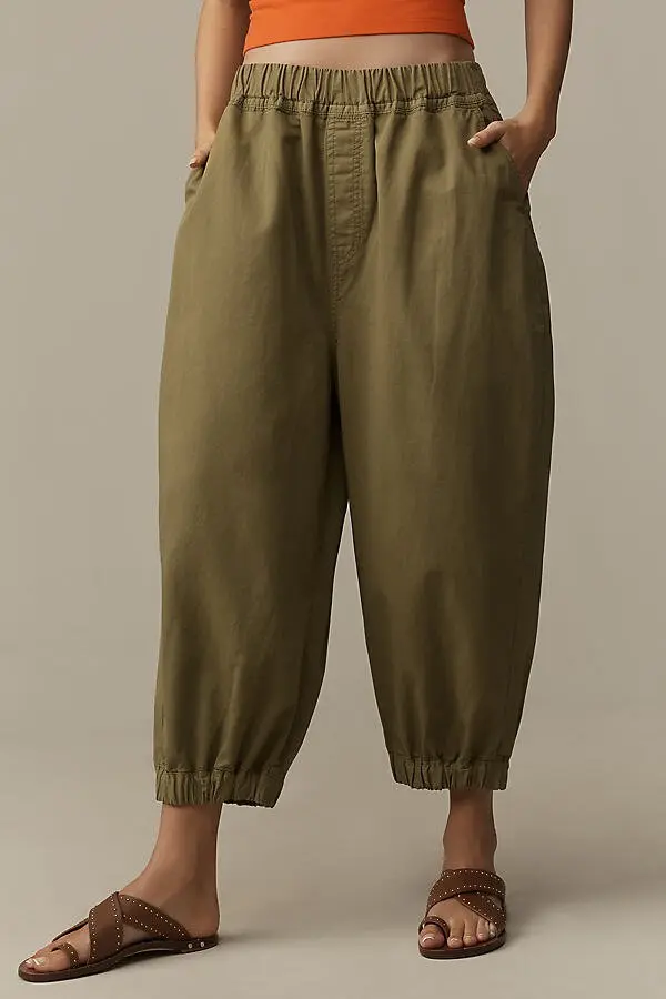 PILCRO Cotton Linen Cropped Barrel Joggers