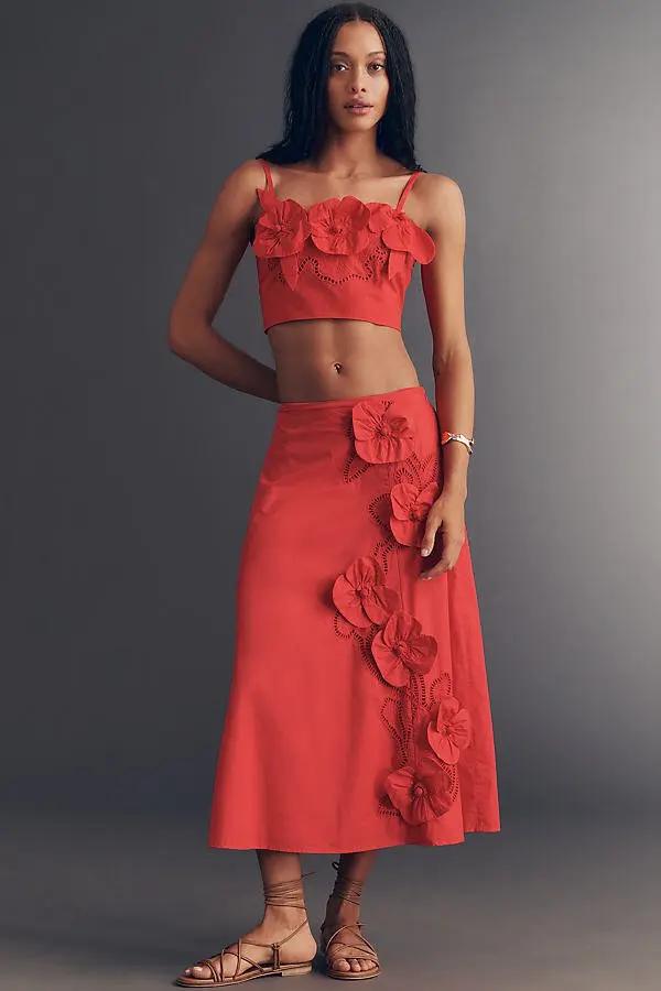 Maeve Floral Appliqué Crop Top