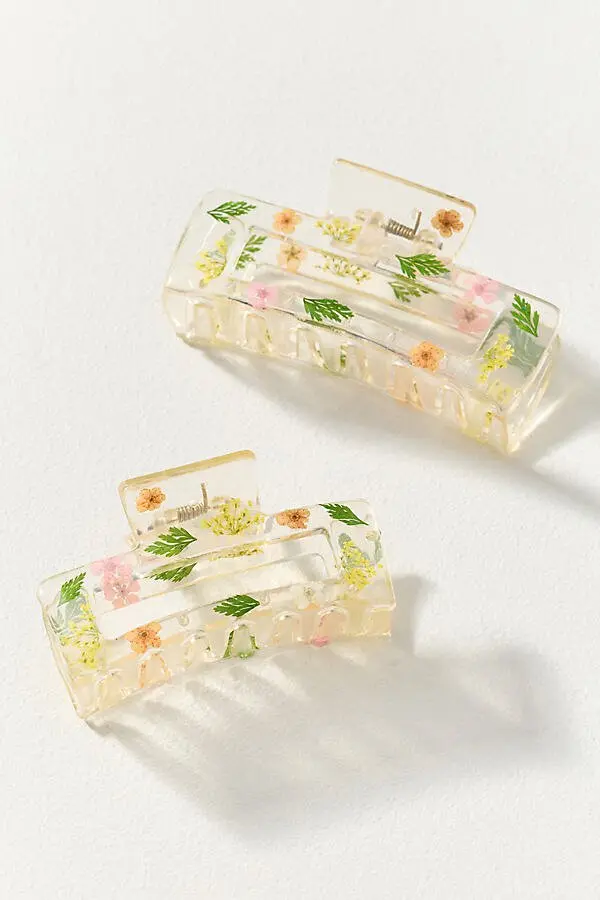 Anthropologie Pressed Flowers Claw Clips Set - Pink