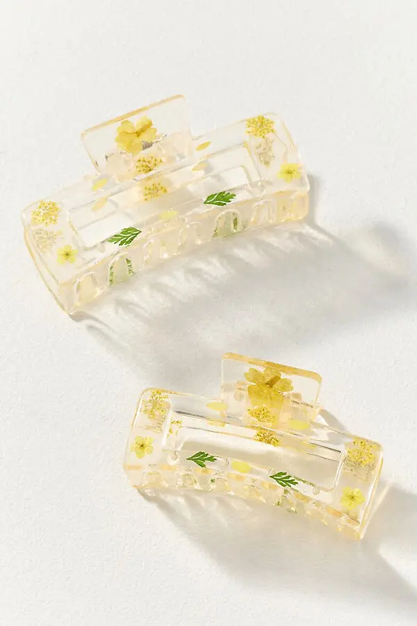Anthropologie Pressed Flowers Claw Clips Set - Yellow
