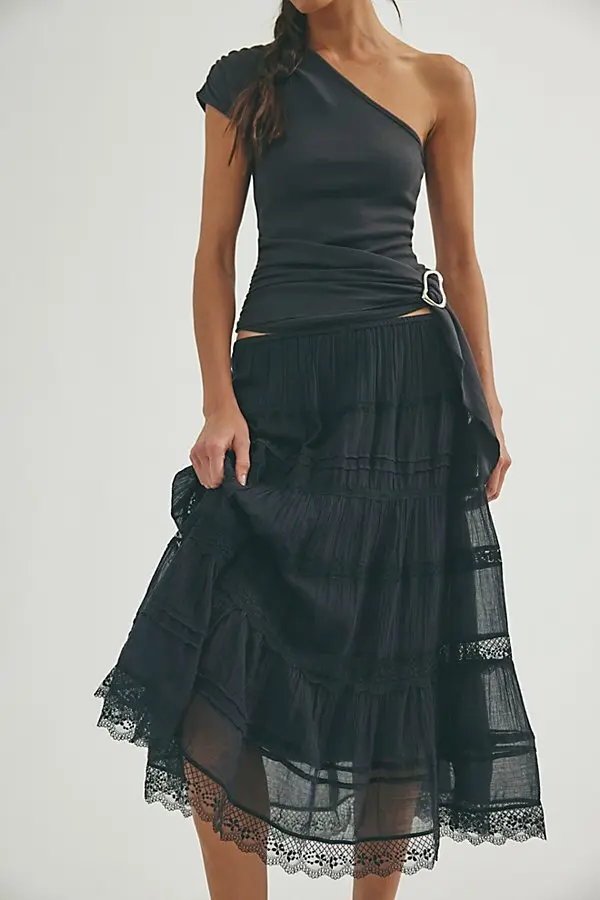 Free People Lily Lace Midi Skirt - Black
